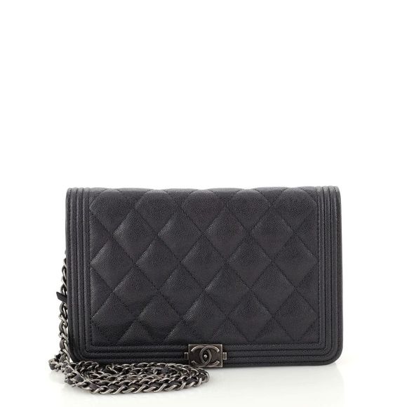 CHANEL | Bags | Chanel Boy Wallet On Chain Quilted Caviar Black | Poshmark